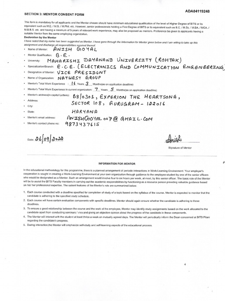 Mentor Consent Form | PDF