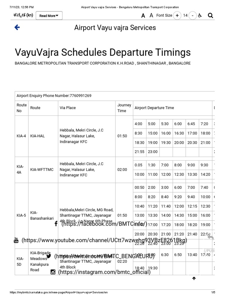 Airport Vayu vajra Services - Bengaluru Metropolitan Transport Corporation | PDF