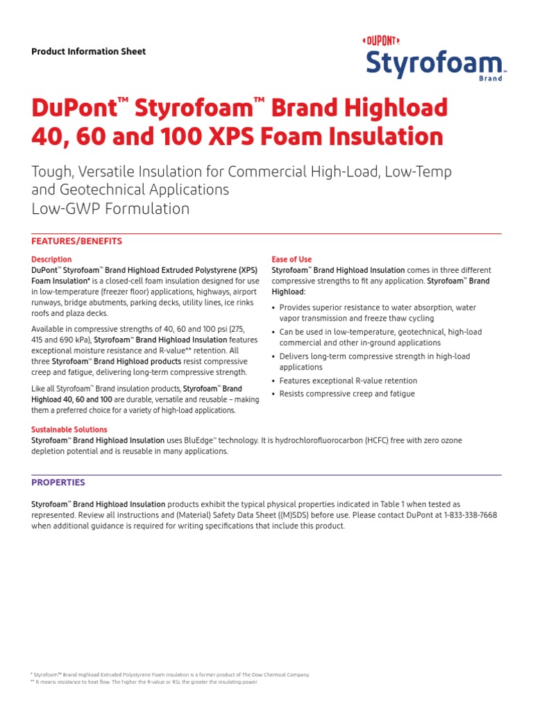 Styrofoam Brand Highload 40 60 and 100 Pis 43 D100079 enNA | PDF