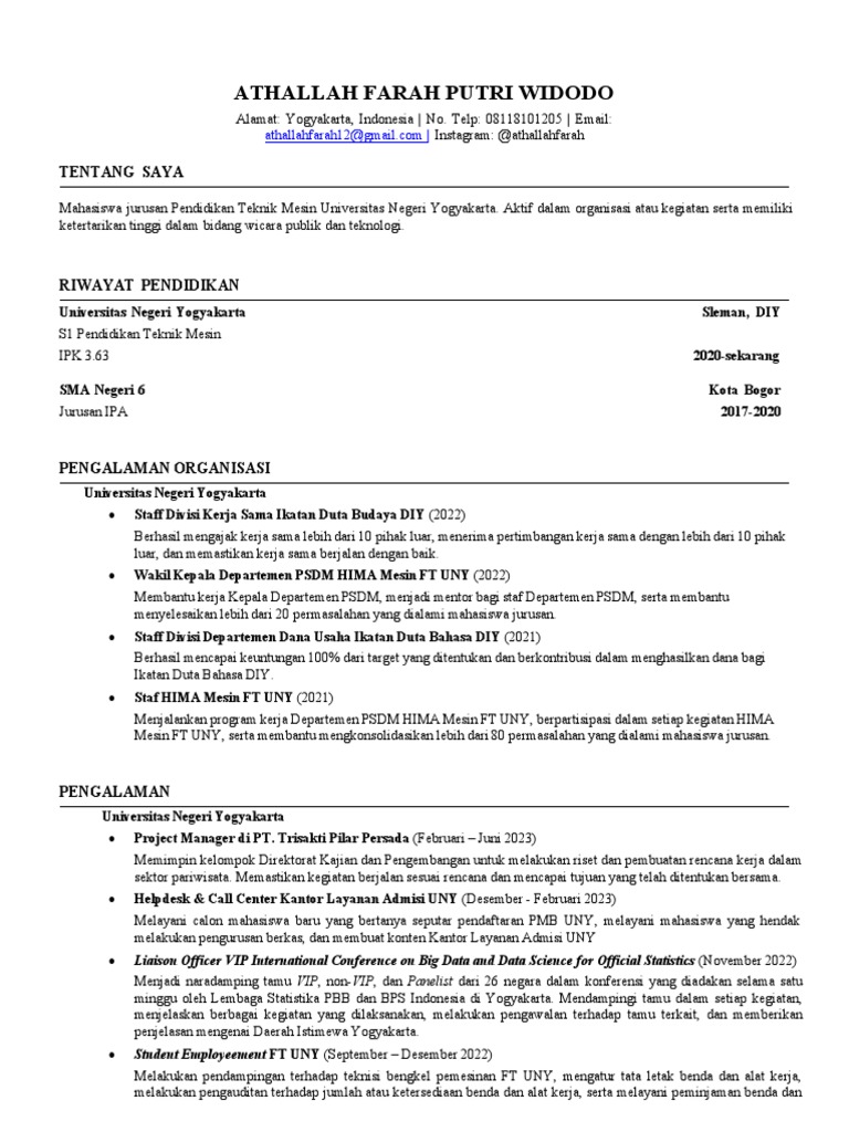 2023 - CV Athallah Farah | PDF