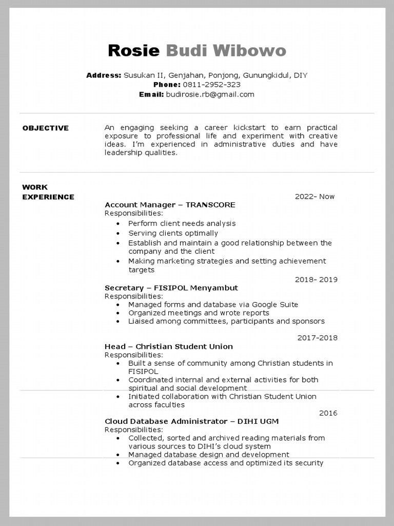 CV - Rosie Budi W | PDF
