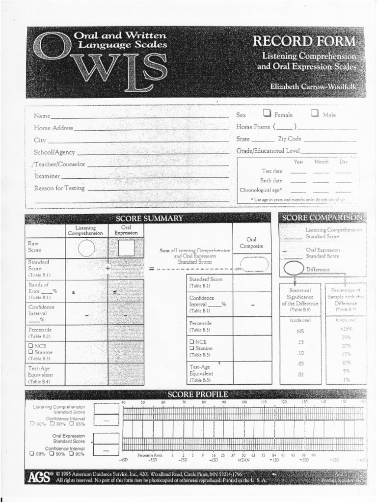 OWLS record form | PDF