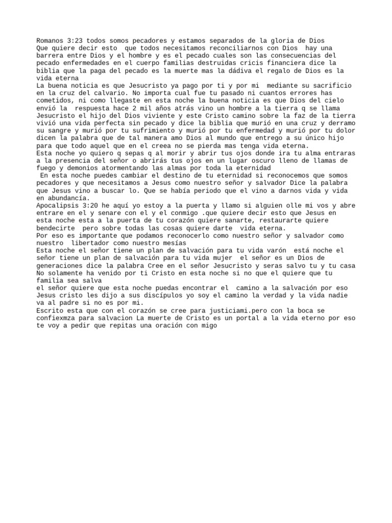 Oracion de Fe. Romanos 3 - 23 To | PDF | Pecado | Salvación