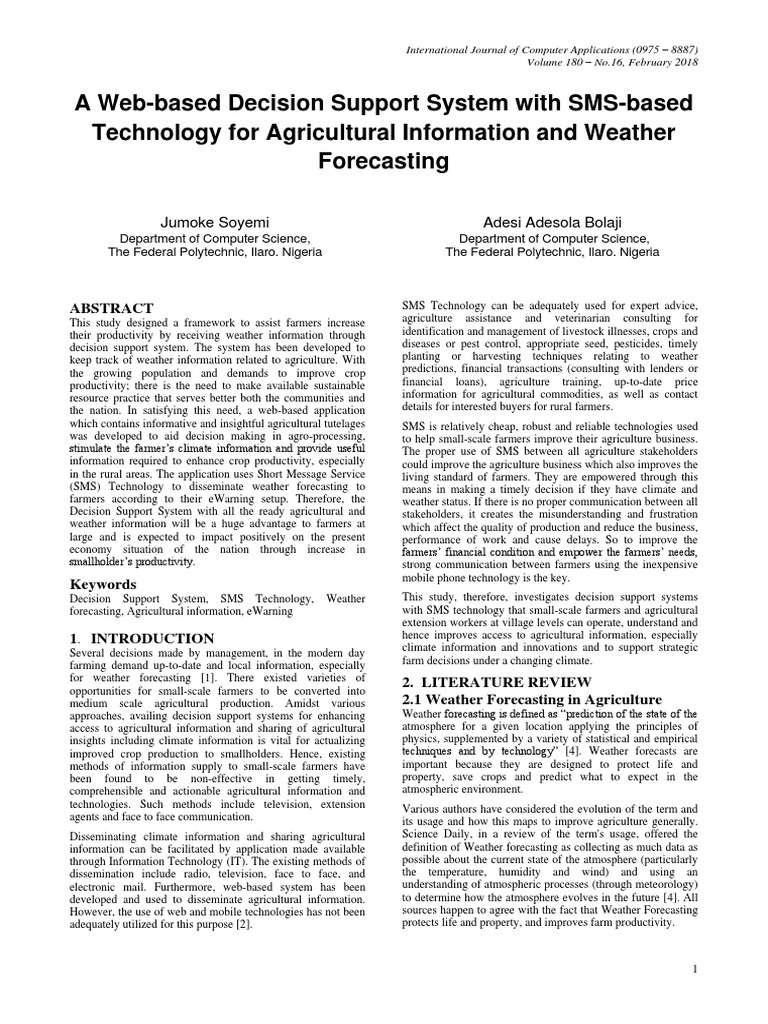 Sms Journal Pdf Weather Forecasting Databases