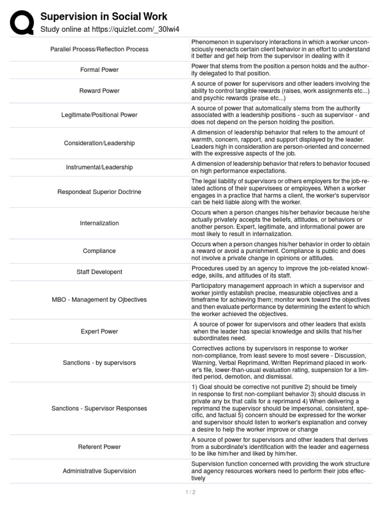 1 - Supervision in Social Work | PDF | Leadership | Power (Social And ...