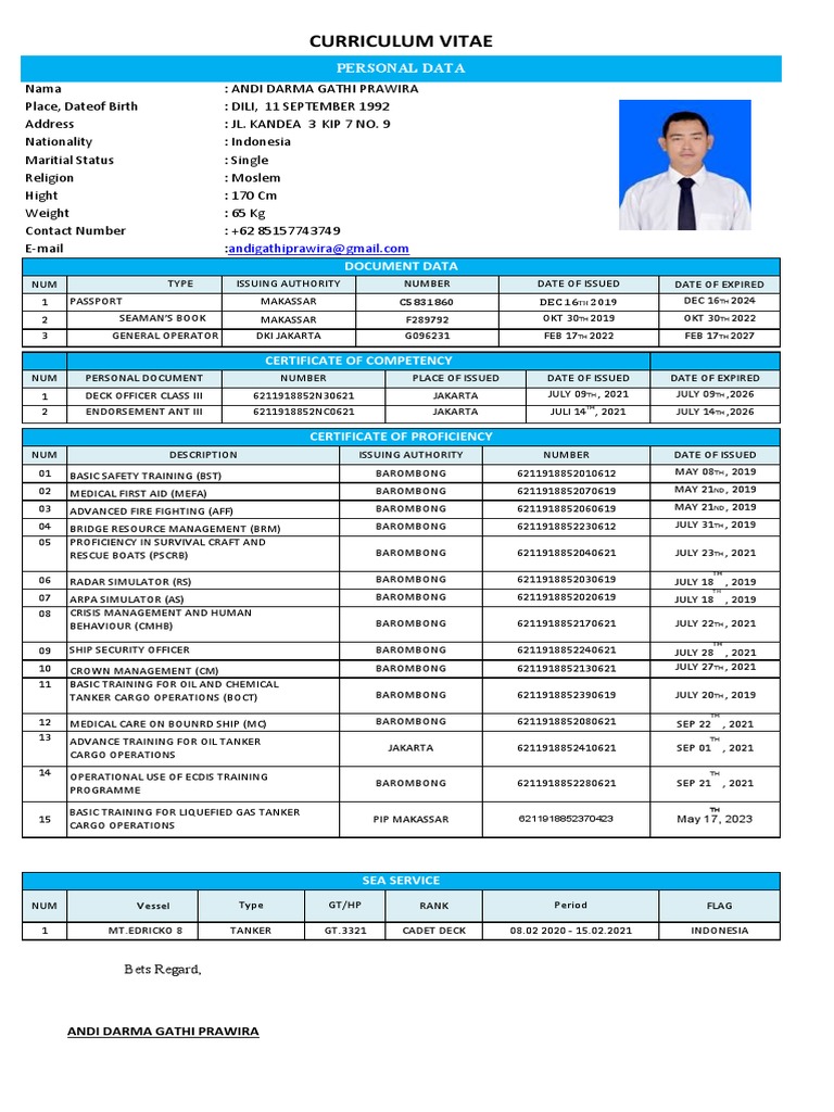 Curriculum Andi Darma Gathi Prawira | PDF | Ships | Ship Types