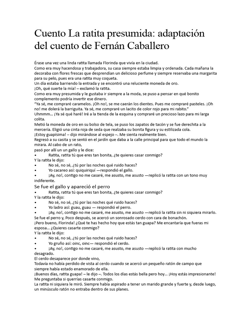 Cuento La Ratita Presumida | PDF | Gatos | Animales y humanos