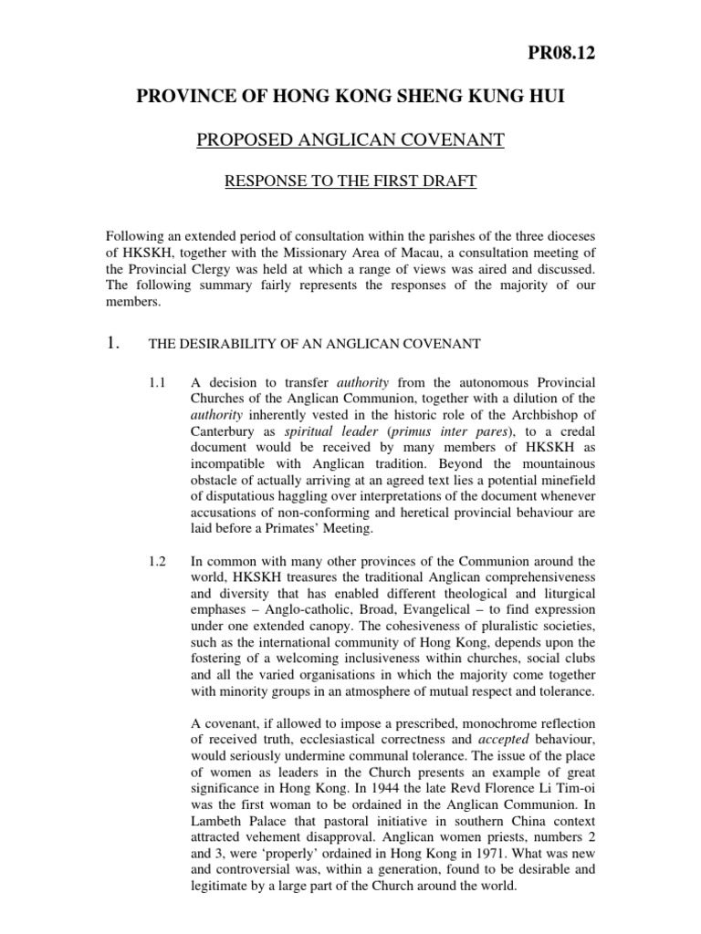 Response From Hong Kong Sheng Kung Hui On Nassau | PDF ...