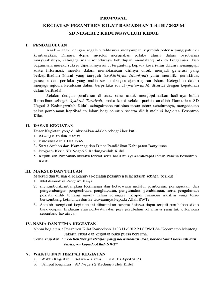 Proposal Pesantren Ramadhan 1444 H | PDF
