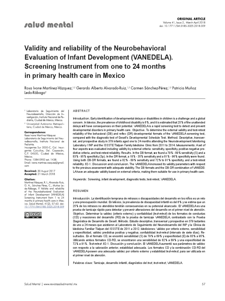 validity and reliability of the Neurobehavioral evaluation of infant ...