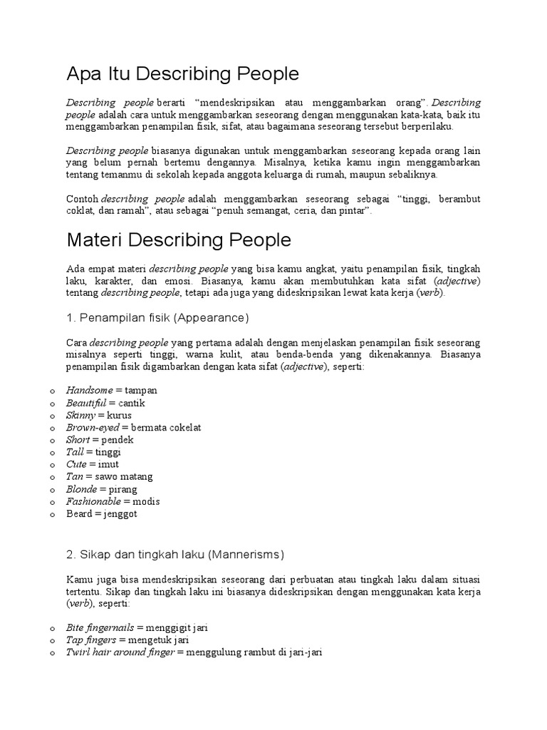 Apa Itu Describing People | PDF