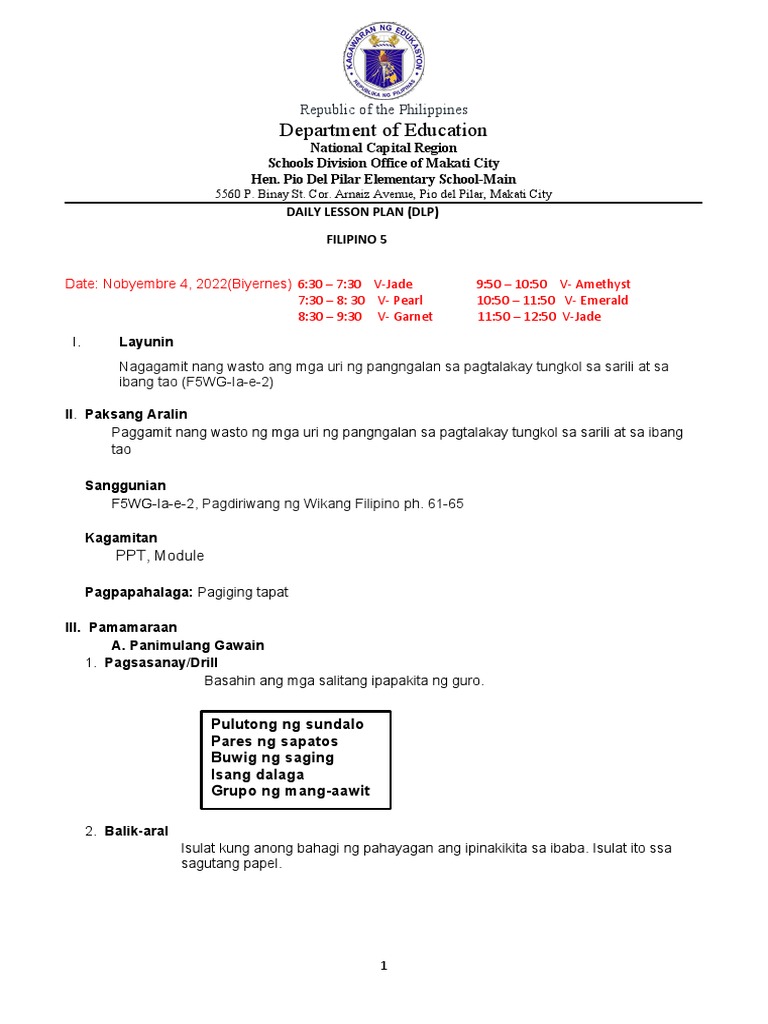 DLP Fil5 WK1 11 3 Intended Pangngalan | PDF