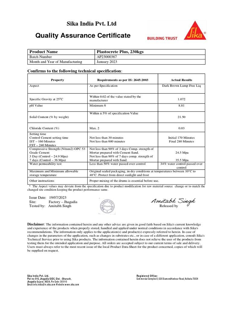 Sika Plastocrete Plus 230 22.07.2023 001 | PDF