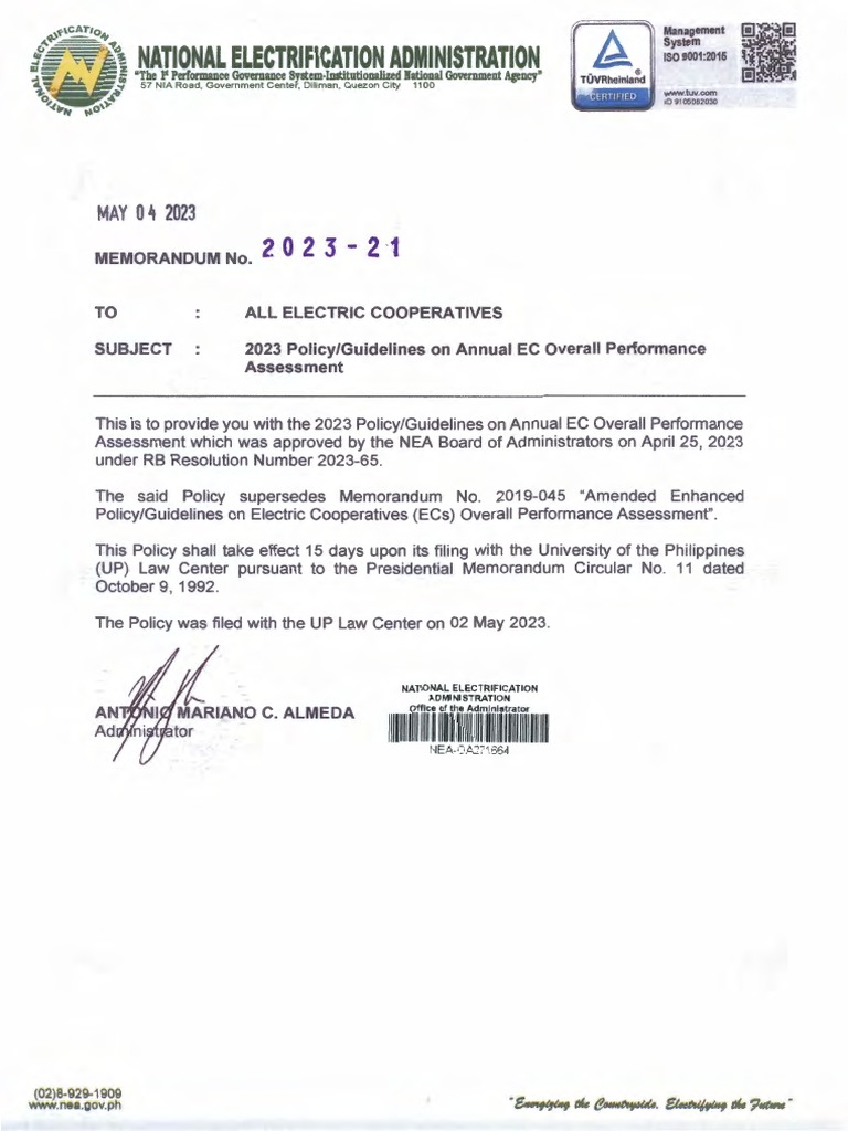 Memo To ECs No. 2023-21 2023 Policy-Guidelines On Annual EC Overall ...