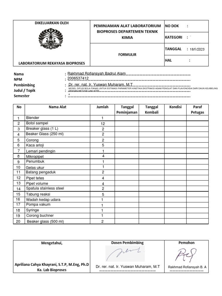 Form Peminjaman Alat New 1 | PDF