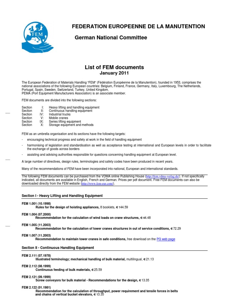 List of FEM Documents (2011) | PDF | Crane (Machine) | Elevator