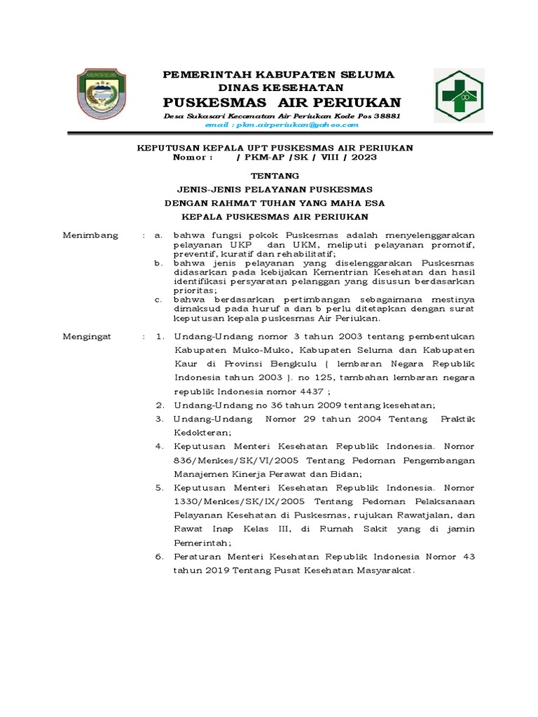 SK Jenis Jenis Pelayanan | PDF