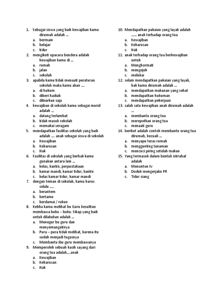 Formatif PKN Unit 2 Kelas 1 Kumer | PDF