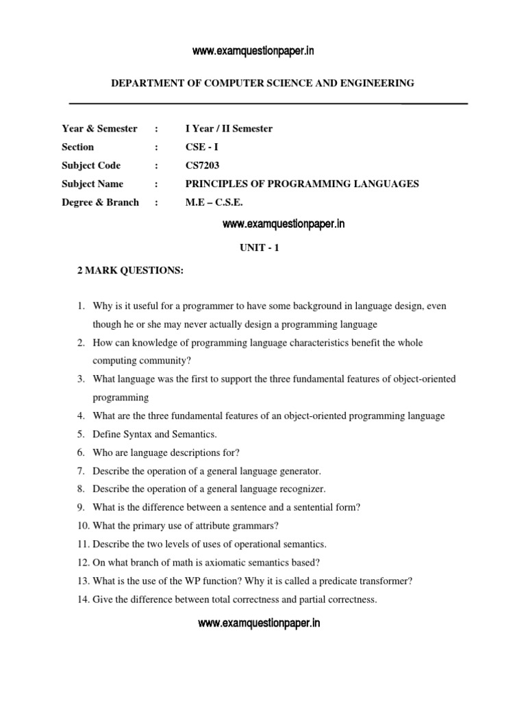 Cp7203 Principles of Programming Language | Download Free PDF | Method (Computer Programming) | C++