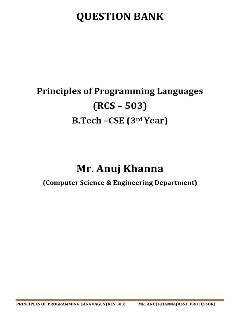 Aktu Notes - Principles of Programming Languages (Rcs503), Question ...