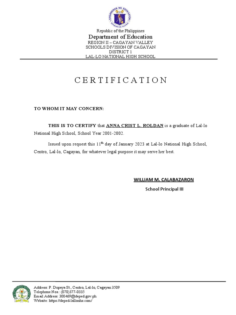 CERTIFICATE OF GRADUATION | PDF