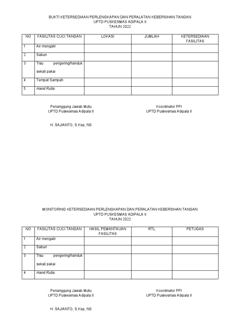 Bukti Ketersediaan Perlengkapan Dan Peralatan Kebersihan Tangan | PDF | Sains & Matematika ...