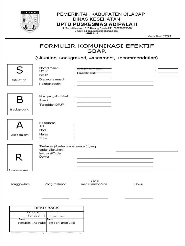 Formulir Komunikasi Efektif SBAR Puskesmas | PDF