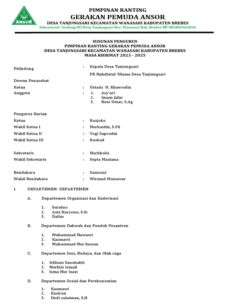 Susunan Pengurus PR GP Ansor Tanjungsari MK 2023-2025 | PDF | Perjalanan