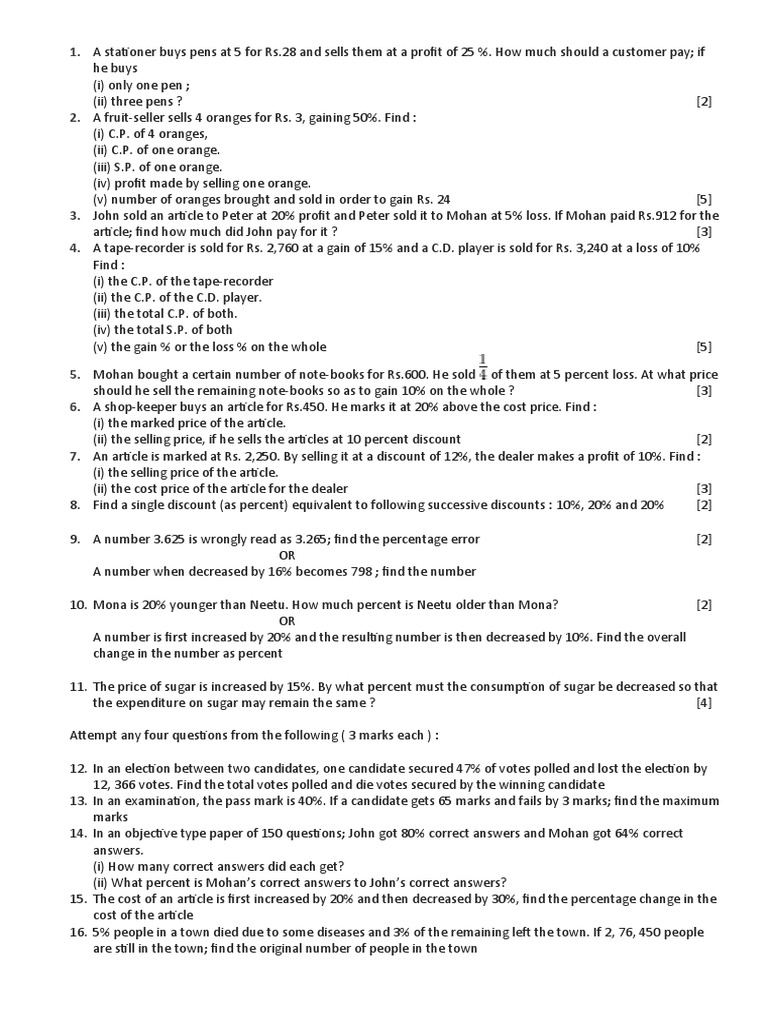 Test Maths PP PLD Icse Class Viii | PDF | Percentage | Investing