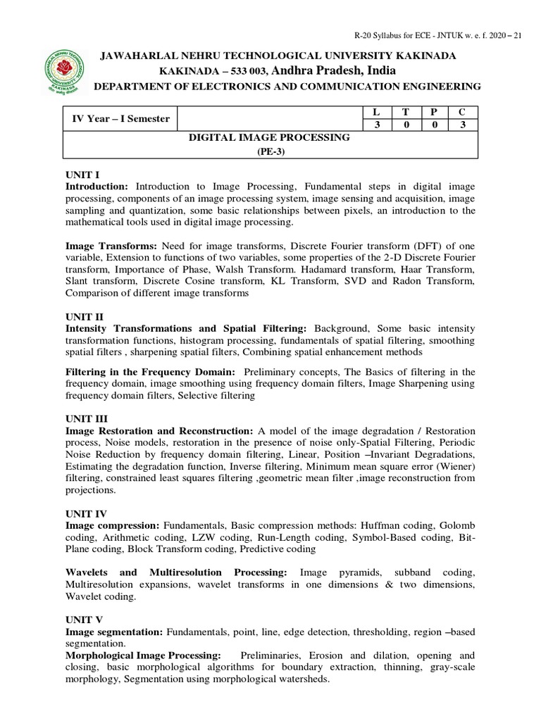 Digital Image Processing SYLLABUS | PDF