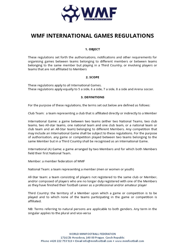 WMF International Games Regulations | PDF | Governance | Government