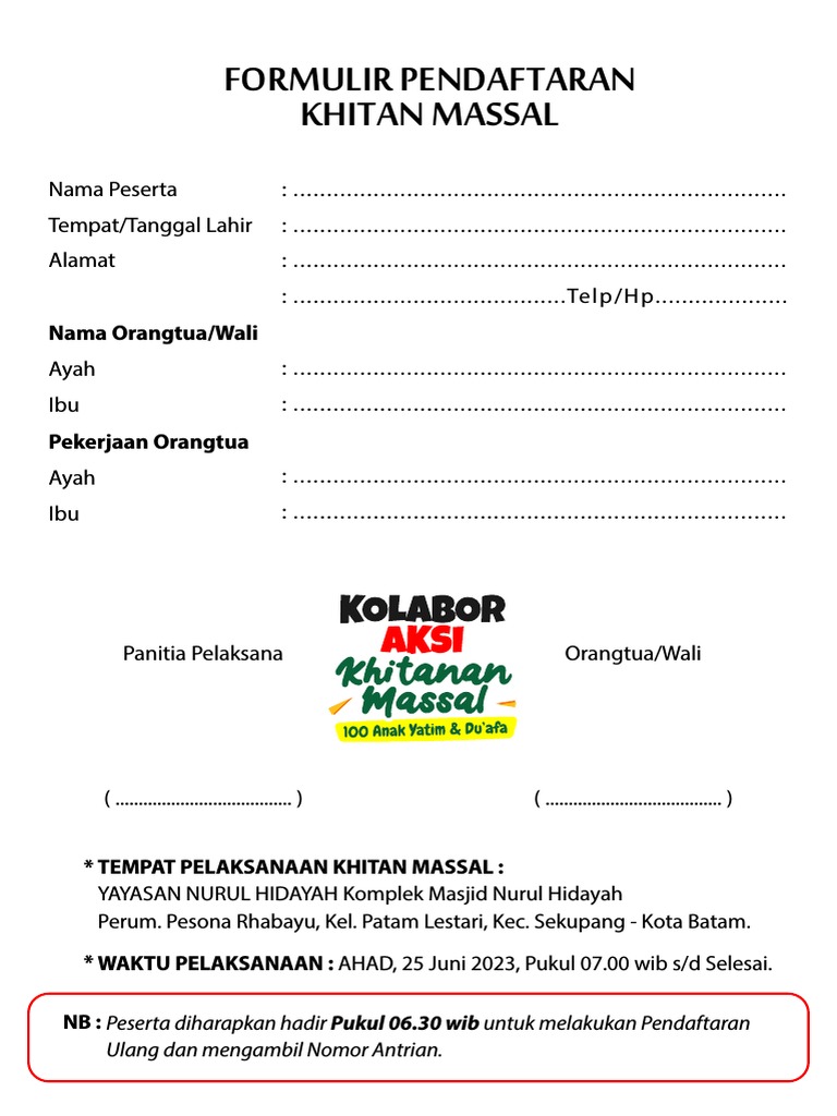 Formulir Pendaftaran Khitan Massal | PDF