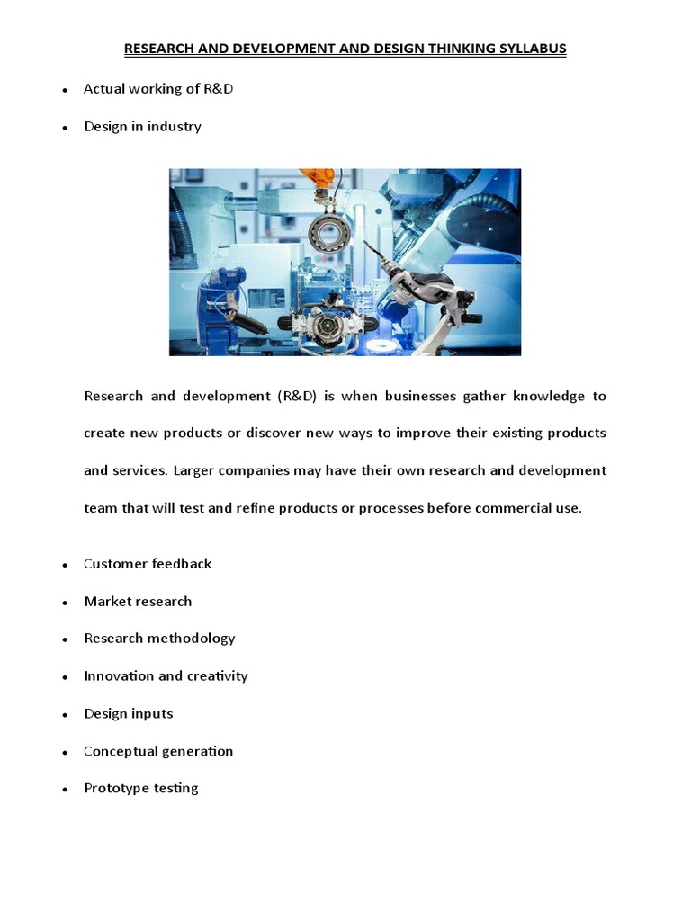 R&D and Design Thinking Syllabus | PDF