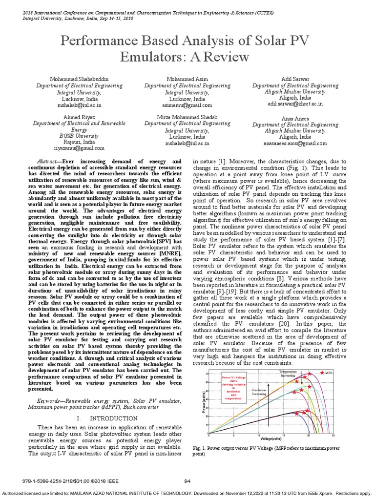 Performance Based Analysis of Solar PV Emulators: A Review: Abstract-Ever Increasing Demand of ...