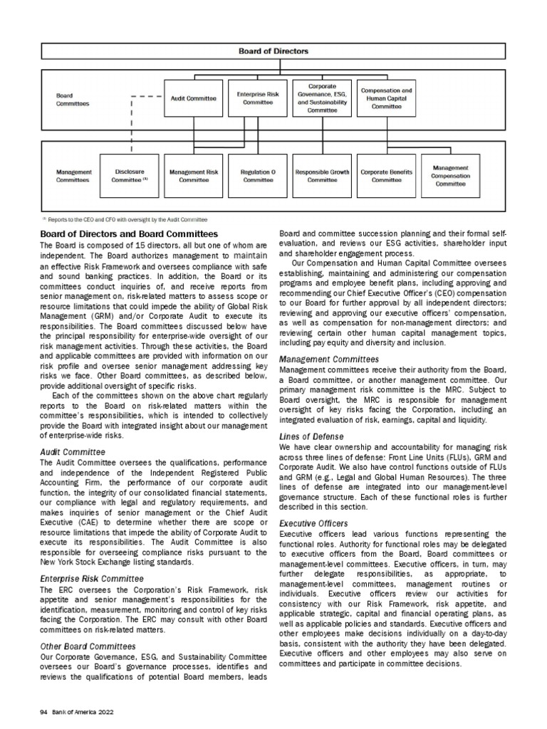 Bank of America Risk Governance | PDF | Risk | Audit Committee