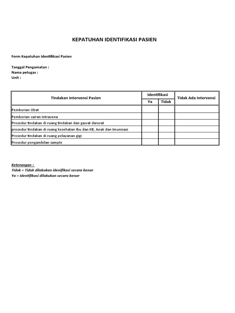Form Kepatuhan Identifikasi Pasien (Inm) | PDF