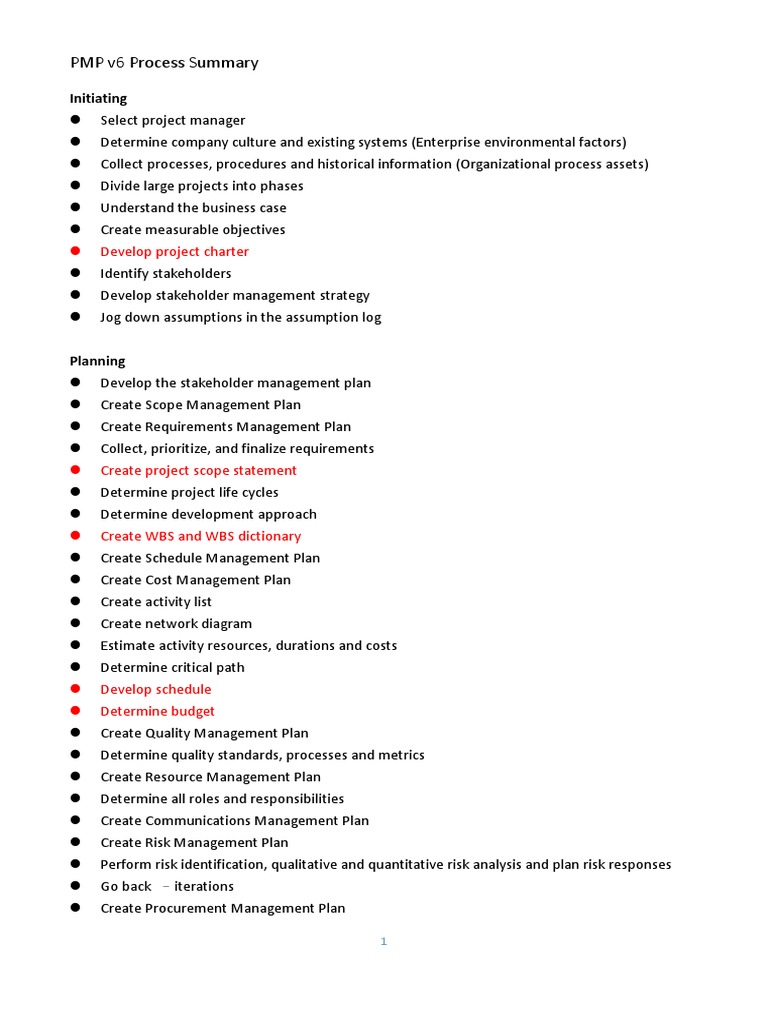 PMP v6 Process Summary | PDF