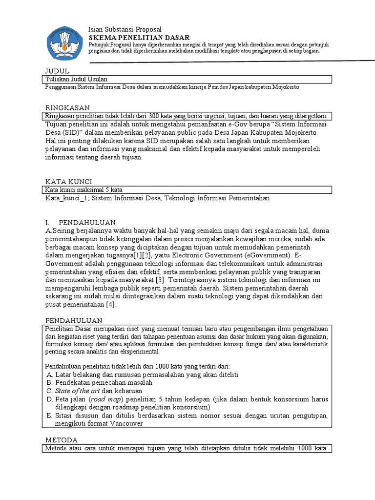Isian Substansi Proposal Skema Dasar | PDF