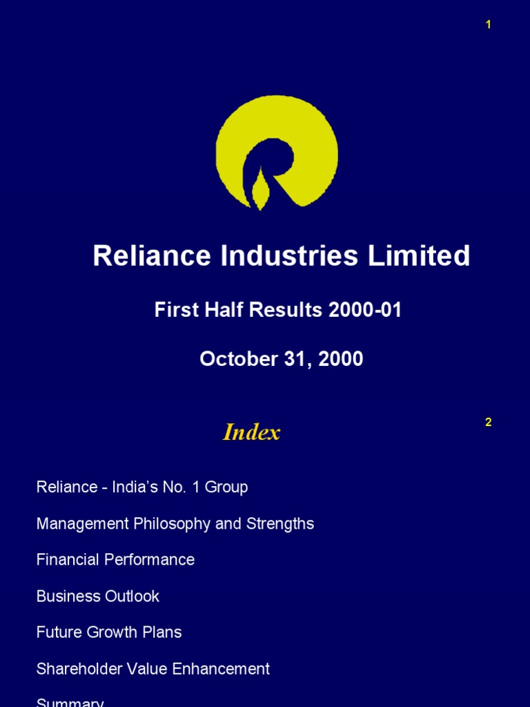 Reliance Industries 2000-01 H1 Results | PDF | Business | Finance ...