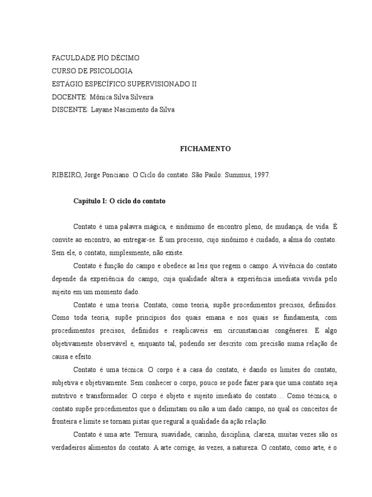 Fichamento - Bloqueio de Contato - Layane | PDF