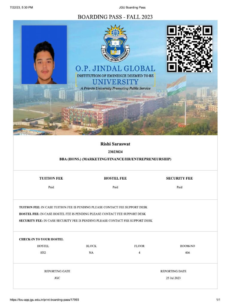 Boarding Pass Jgu Rishi | PDF