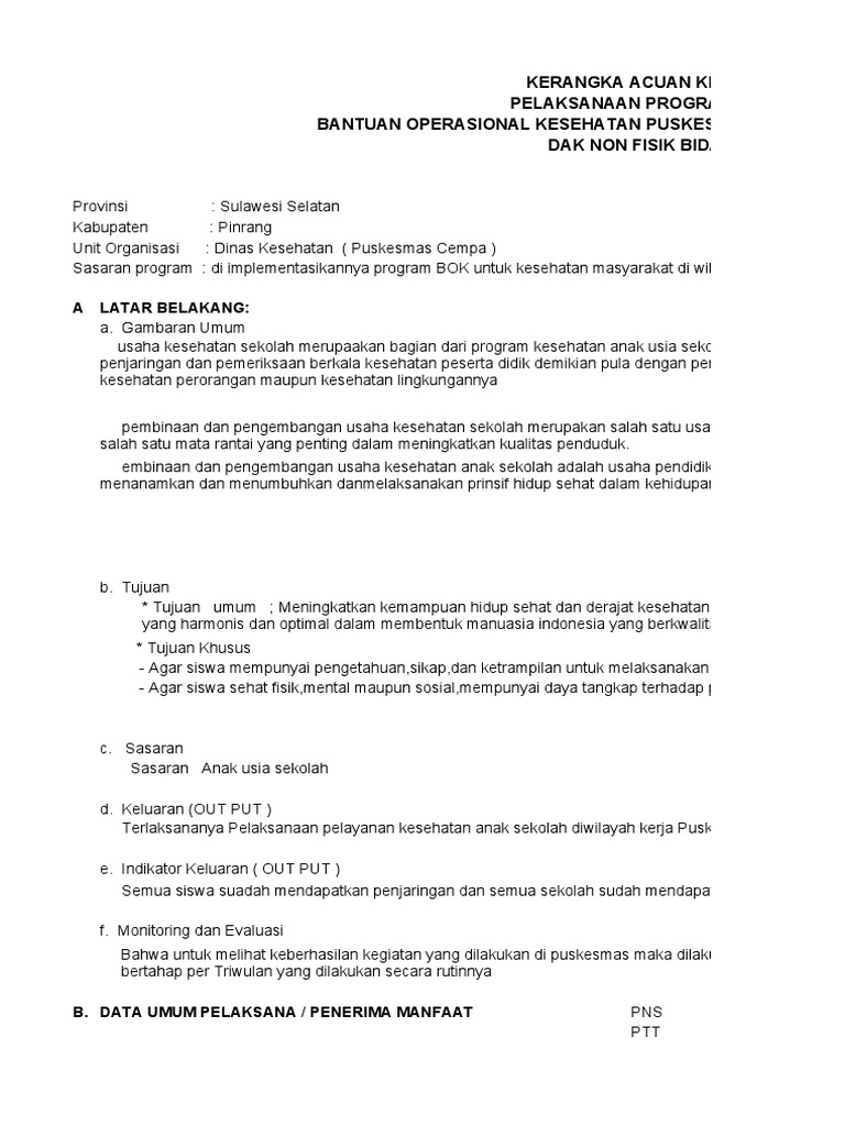 Ruk Dan Tor Program Uks 2024 | PDF