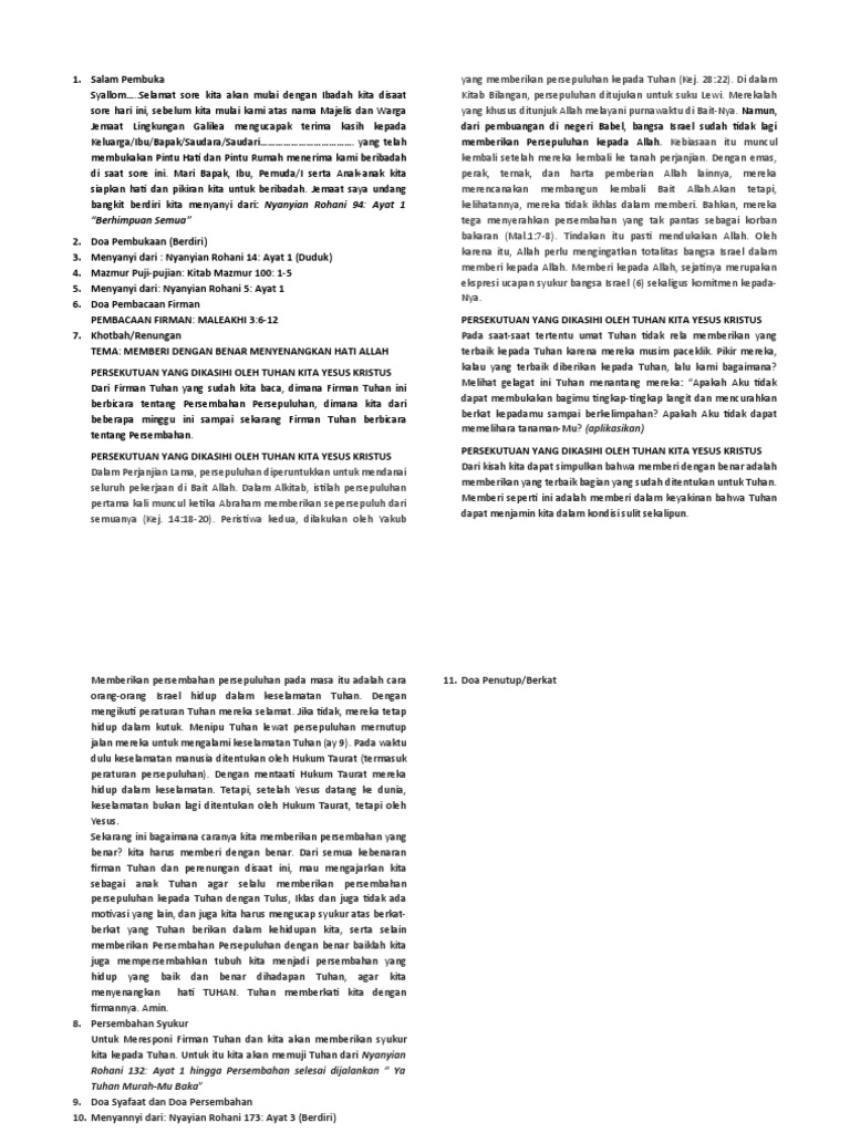 Liturgi Dan Khotbah Ibadah Lingkungan Galilea Tgl. 29 Juli 2022 | PDF Liturgi Dan Khotbah Ibadah Lingkungan Galilea Tgl. 29 Juli 2022 | PDF