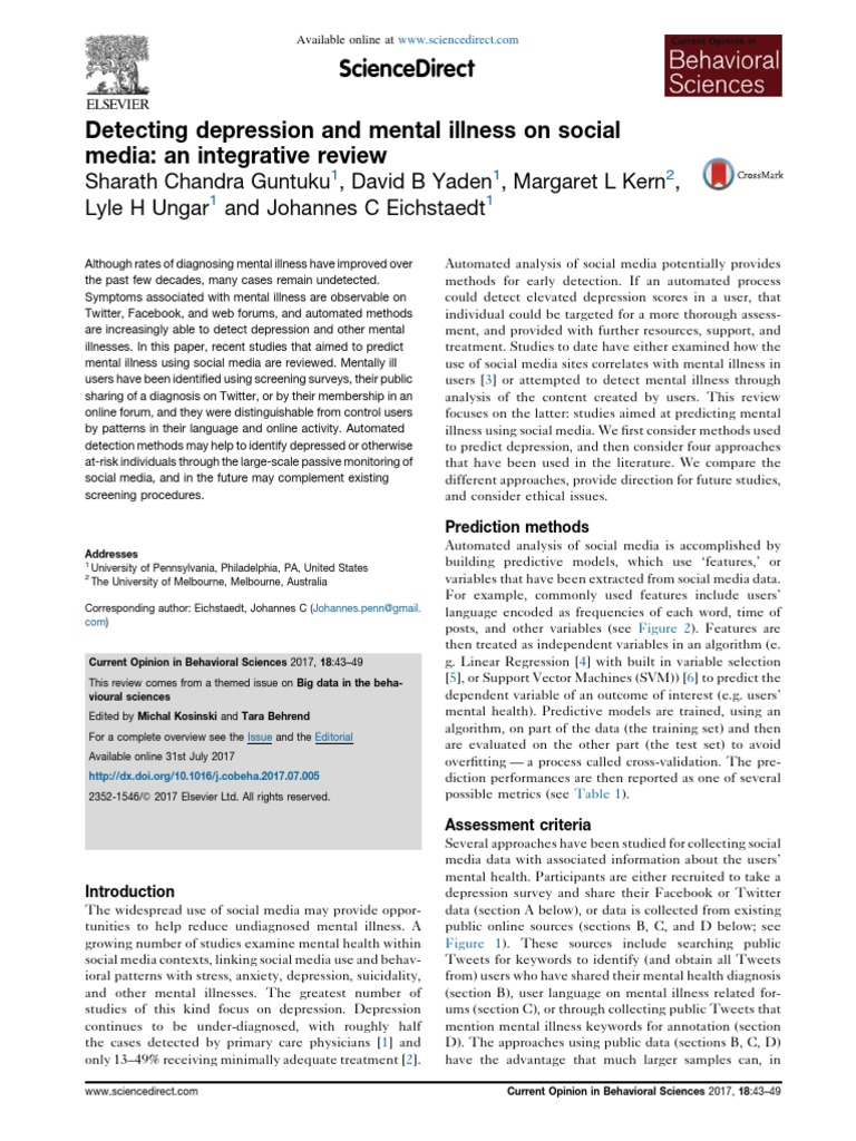 Detecting Depression And Mental Illness On Social Media Pdf Mental