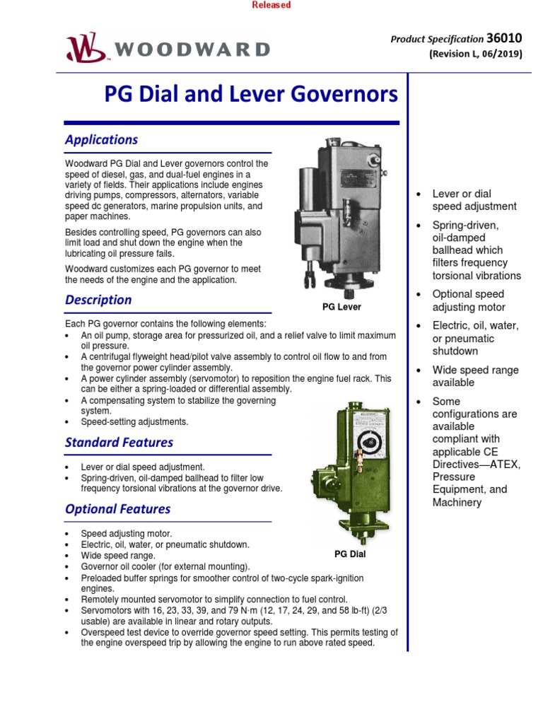 PG Dial and Lever Governors: Applications | PDF | Pump | Engines