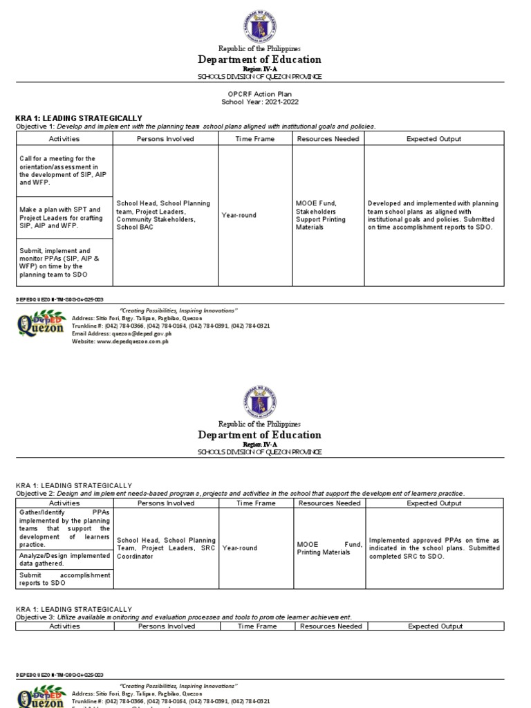 Opcrf 21 22 Action Plan Ces | PDF | Teachers | Emergency Management
