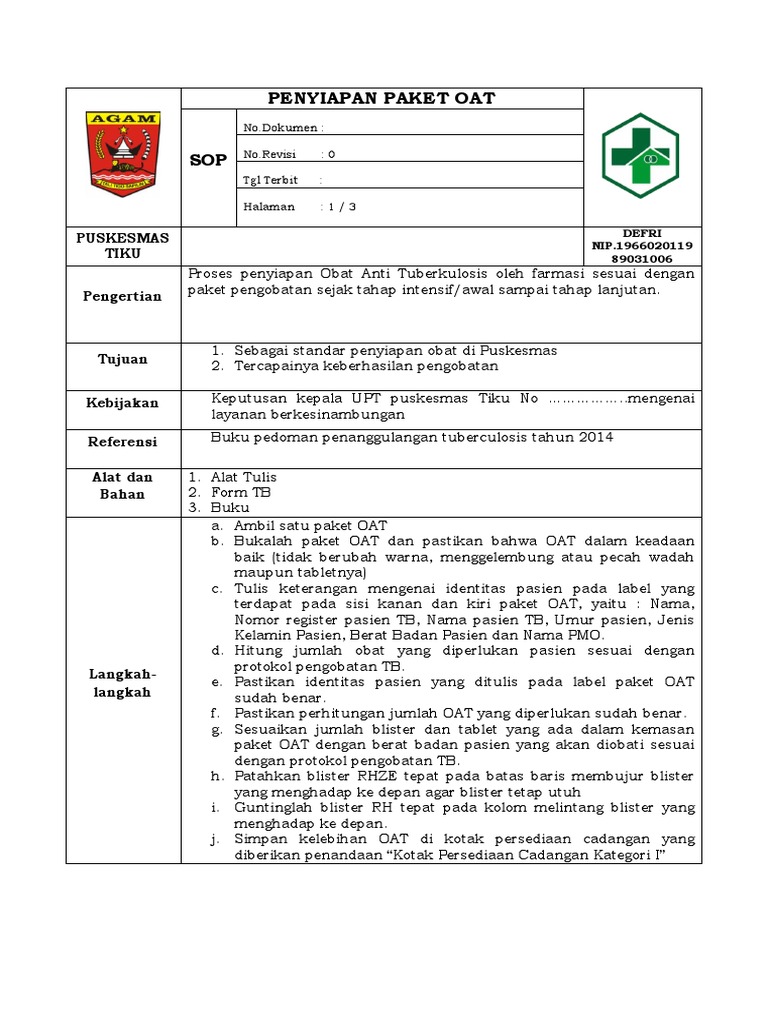 SOP Pengelolaan Obat OAT | PDF