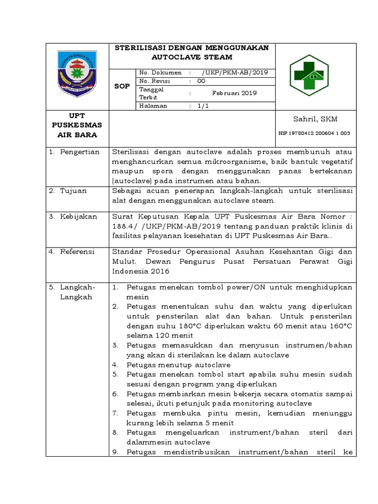 Sop Sterilisasi Dengan Menggunakan Autoclave Steam | PDF