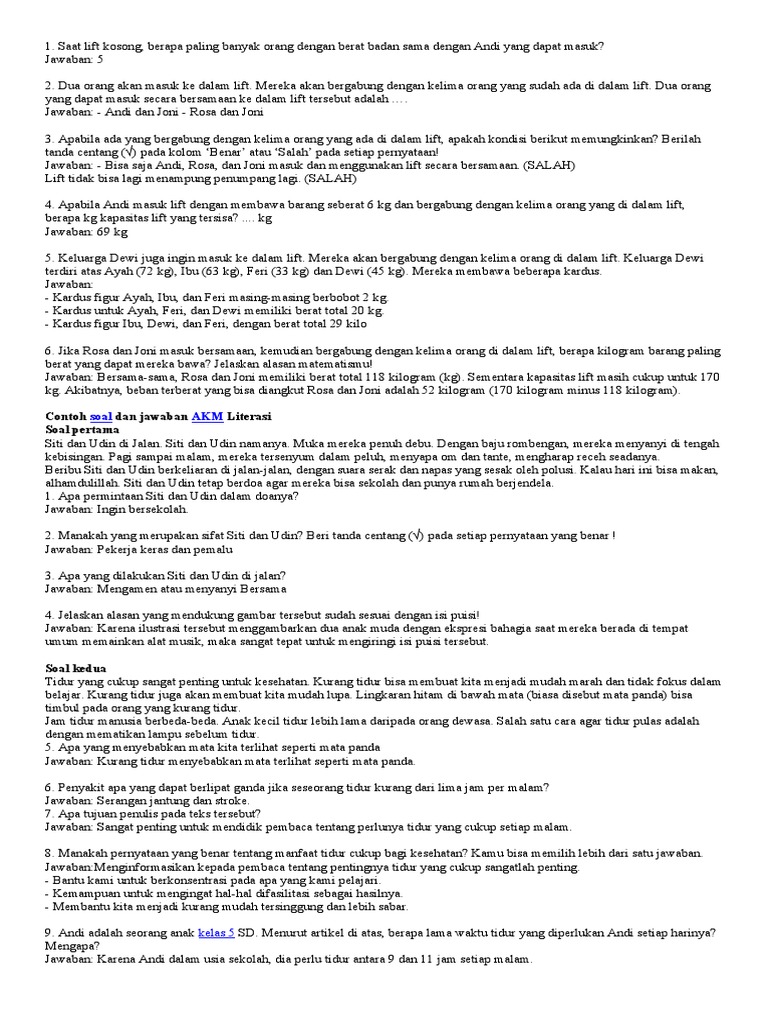 Contoh Soal Numerasi Dn Literasi Pdf