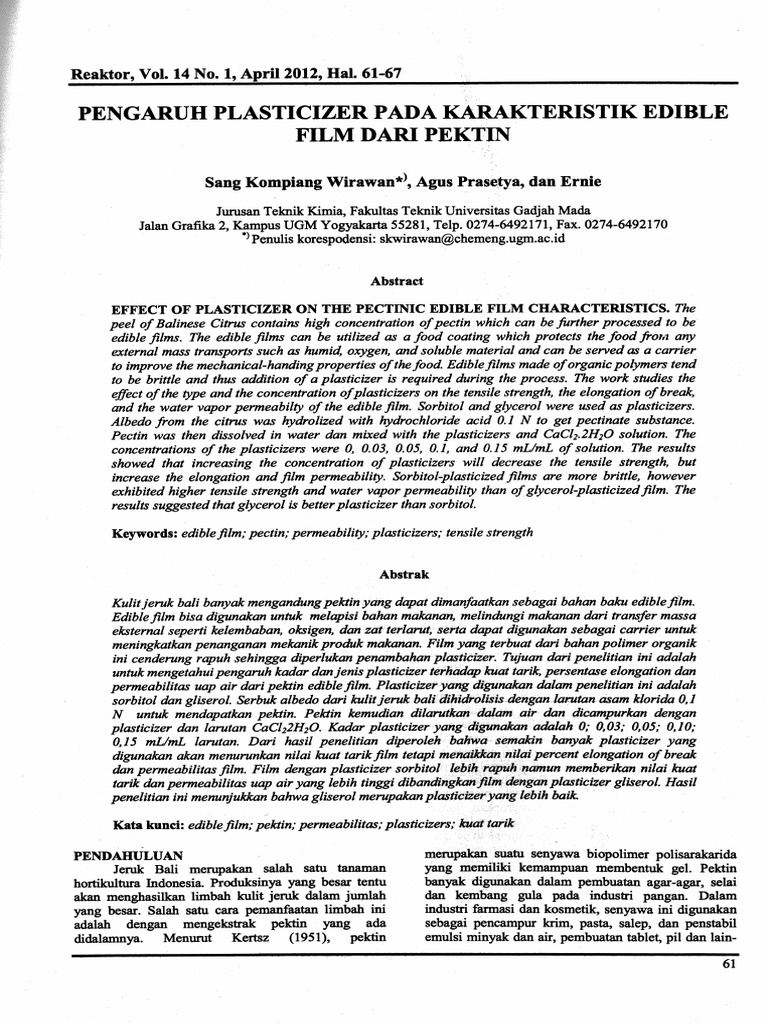 Edible Film Pektin | PDF